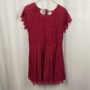 Free People | Dresses | Free People Stardust Lace Mini Dress Deep Red ...
